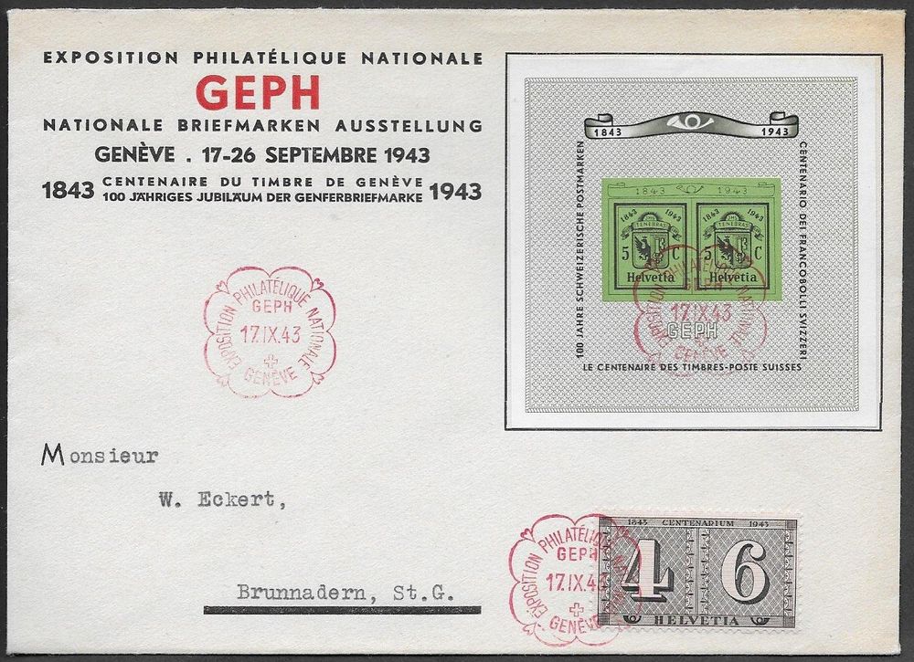 1943 illust. FDC Genfer Block W18 sauber selten Top ab 1.- (Gebraucht) in Zürich für CHF 6 – mit ...