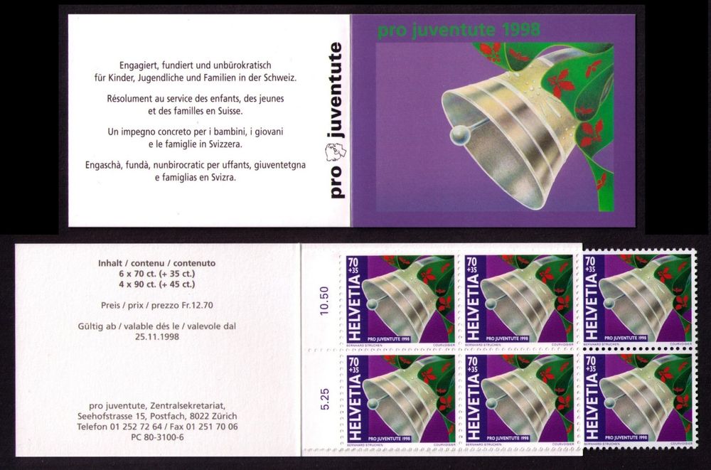 1998_J348+50_Pro Juventute_MARKENHEFT “GLOCKE”_komplett ! ** (Neu (gemäss Beschreibung)) in ...