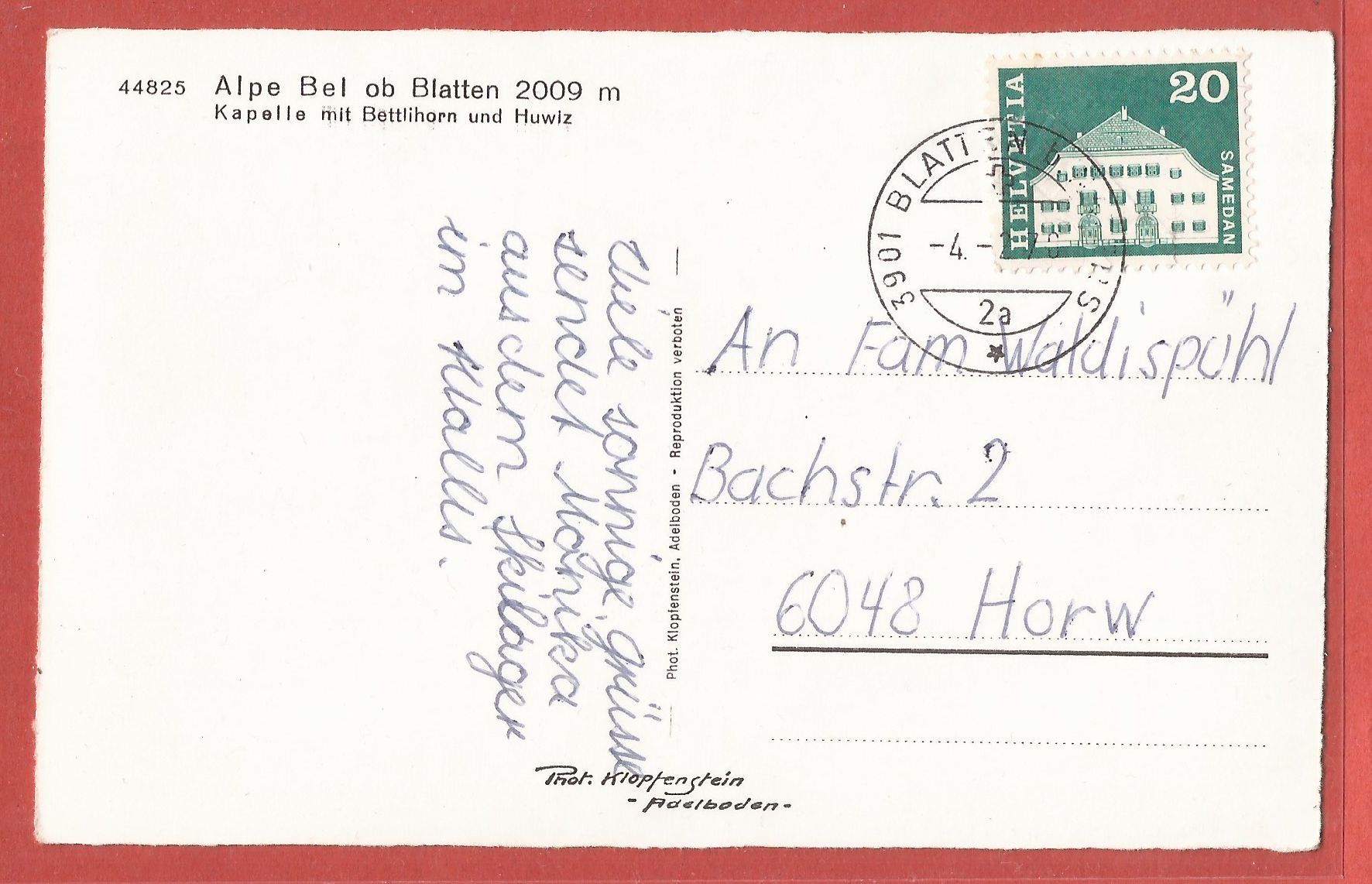 Alpe Bel ob Blatten bei Belalp - 1970 gestempelt (Gebraucht) in ...