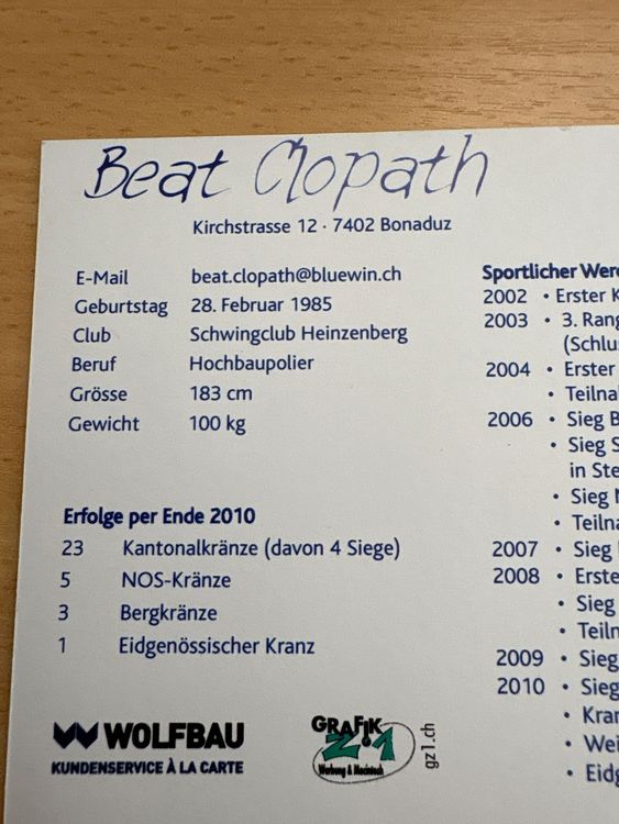 Beat Clopath Autogrammkarte, signiert, SCHWINGEN (Gebraucht) in Ibach ...