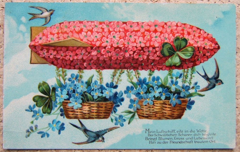 LACK-AK ZEPPELIN, SCHWALBEN, KLEEBLÄTTER 1910 (Gebraucht) in Brunnen ...