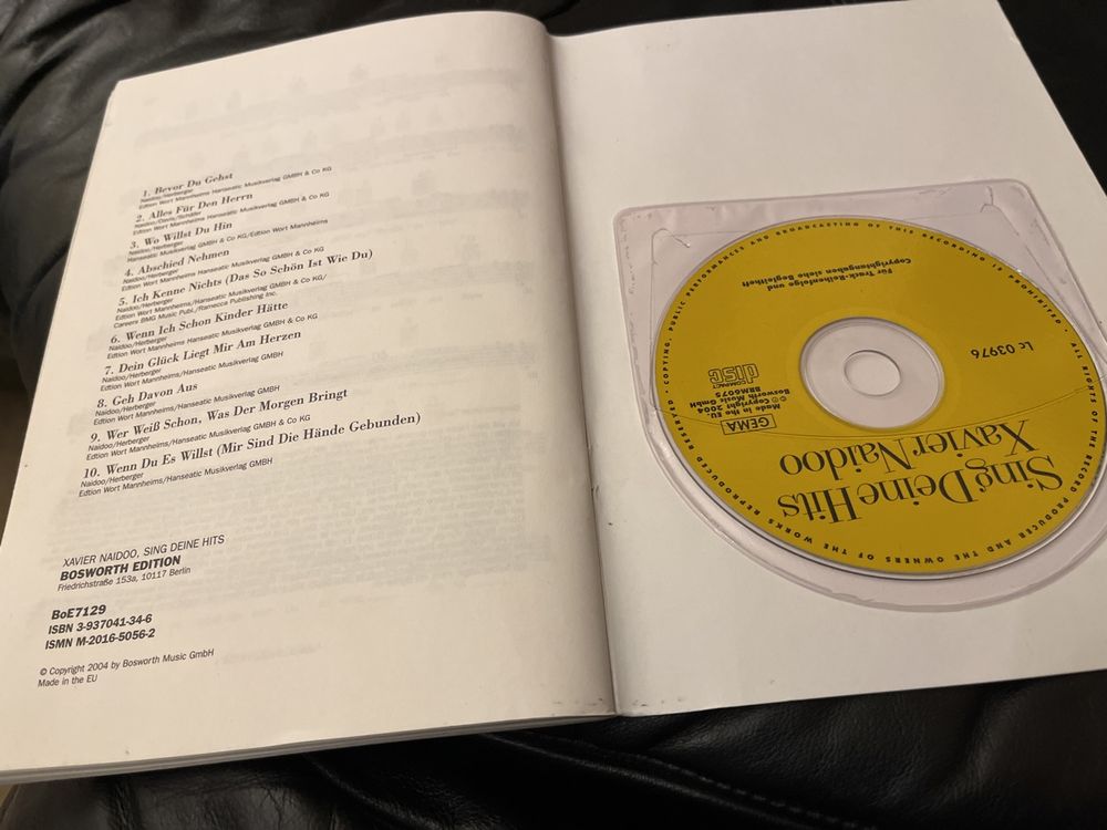 Songbook Xavier Naidoo mit CD (Gebraucht) in hunzenschwil für CHF 10 ...