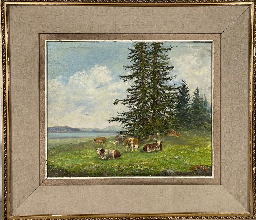 Léopold GOLAY (1862-1941) Weidende Kühe Gemälde (Gebraucht) in Root für ...