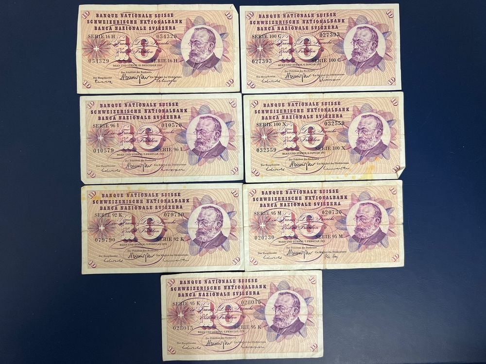 7 x 10.- Schweizer Alte Banknoten (Gebraucht) in Pfeffingen für CHF 23 ...