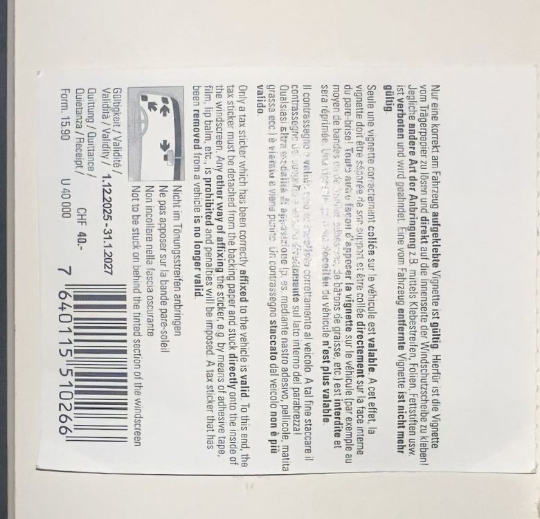 Autobahn Vignette , gültig bis 31.01.2027 Top! (Neu (gemäss ...