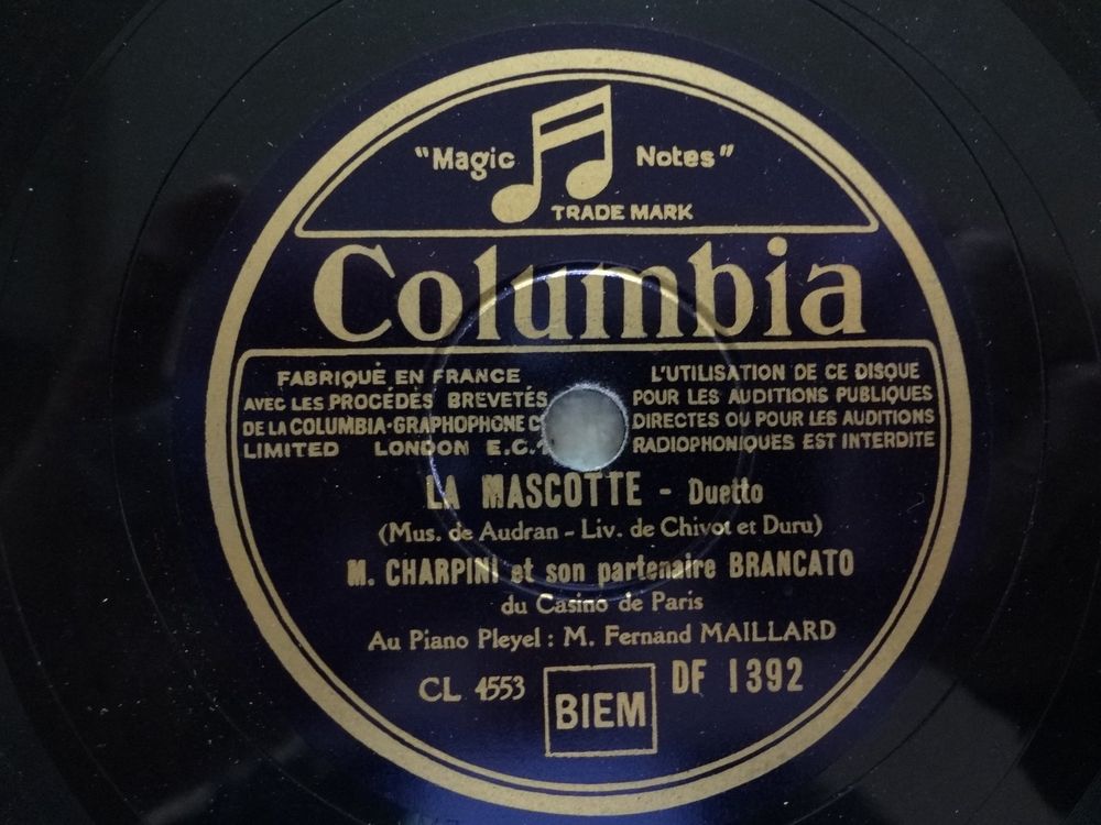 Disque 78 tours - Charpini et Brancato - La Mascotte (D'occasion) à ...
