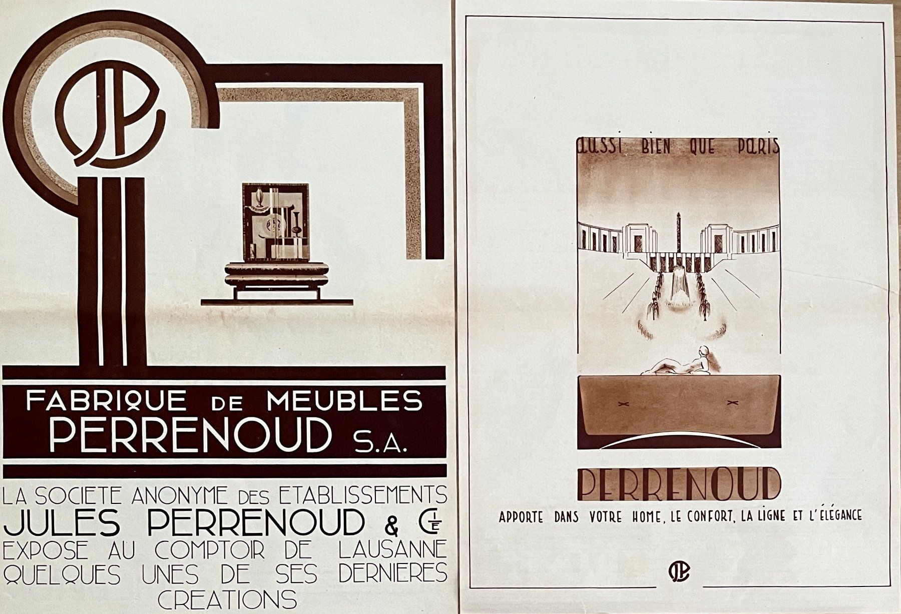 Perrenoud Möbel - 4 alte Werbungen / Publicités 1929/38 (Gebraucht) in ...