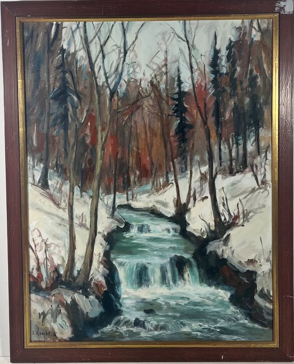 Josef Knecht (1913-?) Winter-Wald,Wasserfall Ansicht Gemälde (D ...