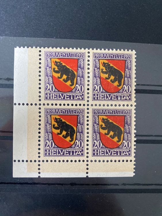 1921 Pro Juventute J19 Viererblock postfrisch Kantonswappen | Kaufen auf Ricardo