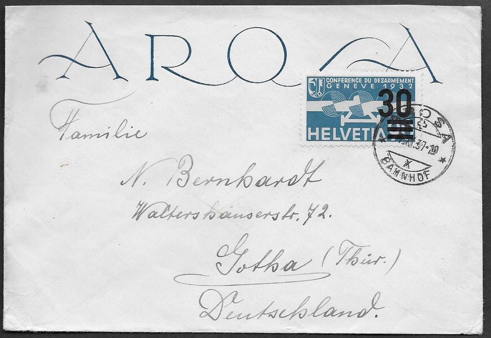 1937 illust. Brief AROSA / Stempel Flugpost Marke F23 ab 1.- | Kaufen auf Ricardo