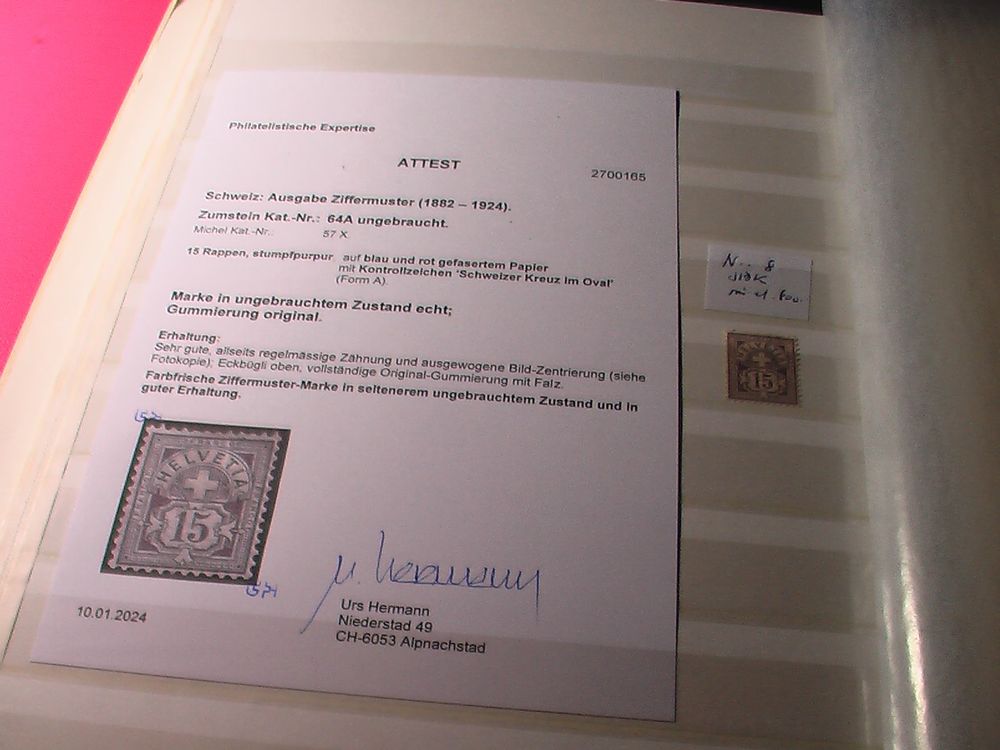 Nr. 8 Ziffermuster 64A wertvoll mit Attest | Kaufen auf Ricardo