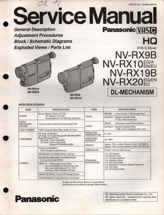 Panasonic Video Camera Recorder: Service-Unterlagen - 7 | Kaufen auf ...