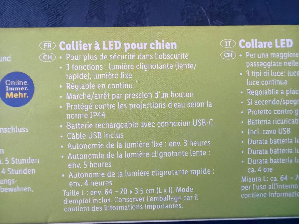 Collier LED pour chien, neuf, Taille L, sécurité optimale! (Neuf avec ...