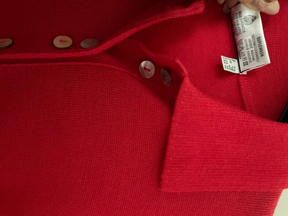 Peter Hahn feine Wolle Pullover Gr 44 rot, mit Taschen NEU (Neu (gemäss ...