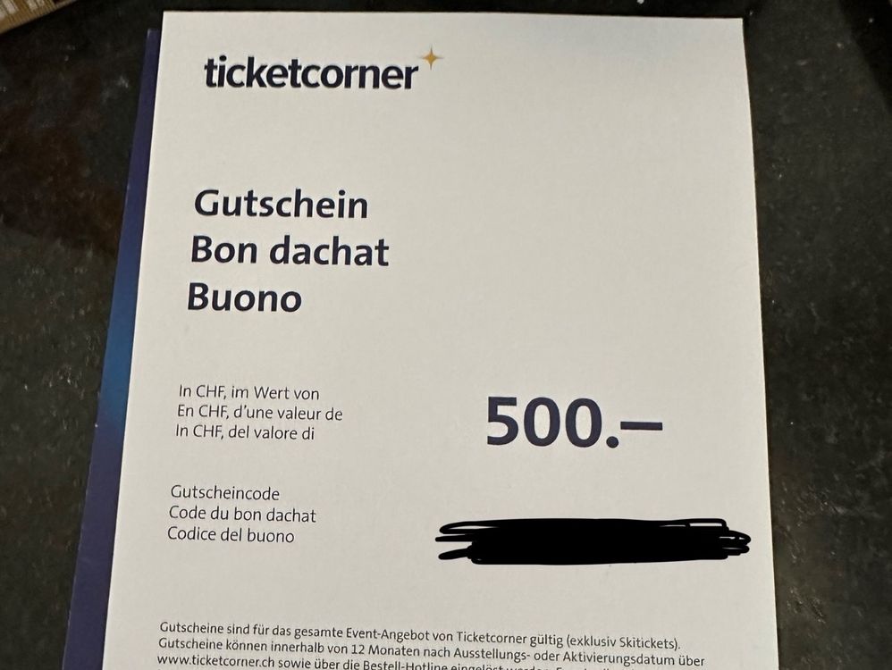 Ticketcorner Gutschein 500fr | Kaufen auf Ricardo