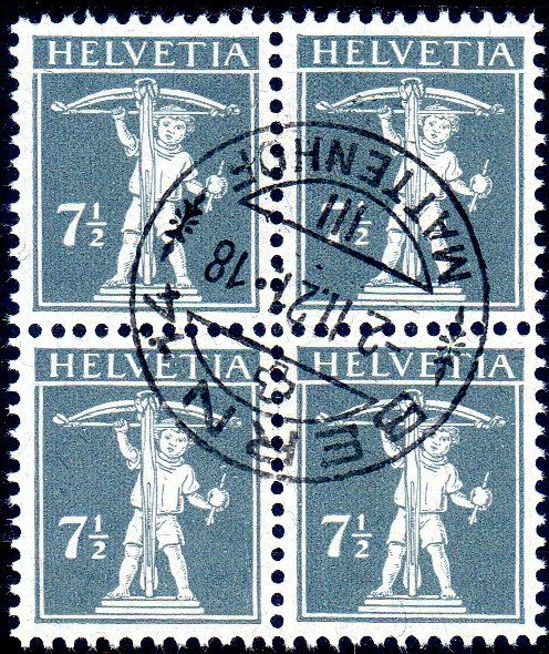 TELLKNABE MIT ARMBRUST 4ERBLOCK GESTEMPELT BERN 1921 - Z59 (Gebraucht) in Losone für CHF 4 – mit ...