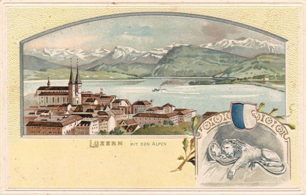 AK, um 1900, Luzern mit den Alpen, farbige Litho-Prägekarte | Kaufen auf Ricardo