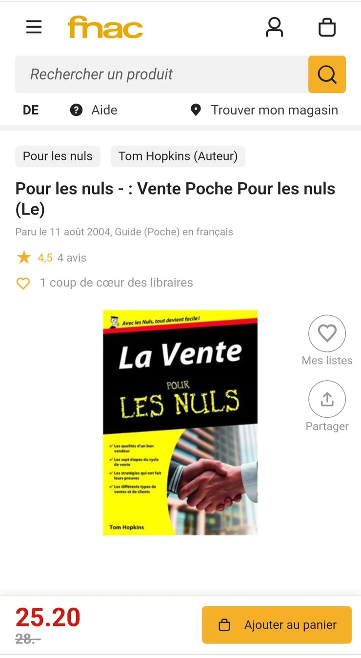 La Vente Pour Les Nuls Tom Hopkins First (Neuf (Voir description)) à ...