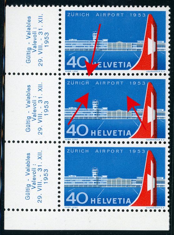 Abart: 313.3.02 Flughafen Zürich, Ätzfehler+Ret., 1953 | Kaufen auf Ricardo