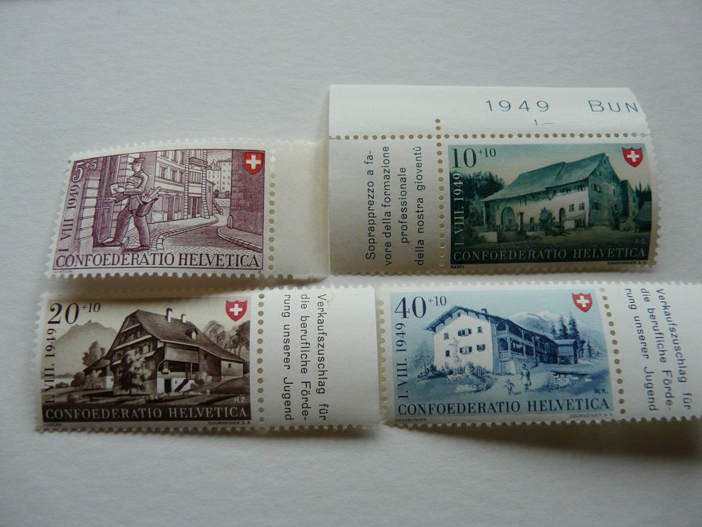 Pro Patria 1949 Berufe und Häuser 5, 10, 20, 40C. Neu (Neu (gemäss ...