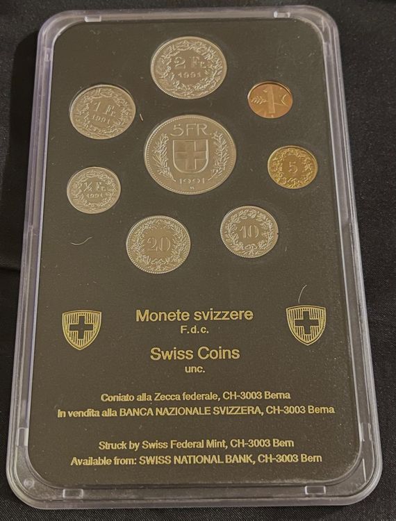 Schweizer Münzsatz 1991 stgl. Eidgenössische Münzstätte (Neu und originalverpackt) in Dättwil AG ...