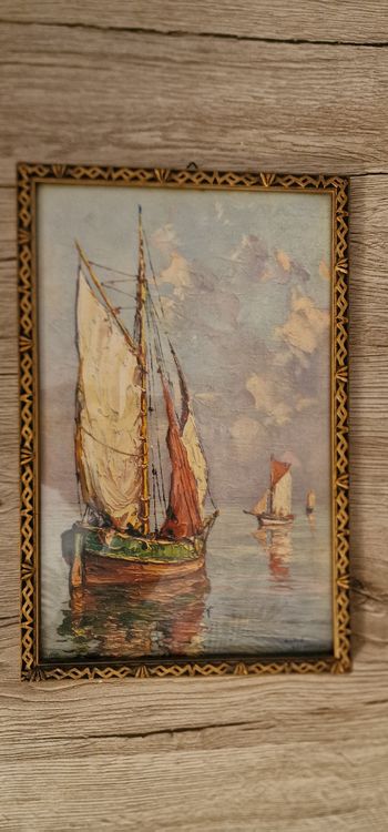 Petit tableau ancien "Voilier sur l'eau de André Berronneau" (D ...