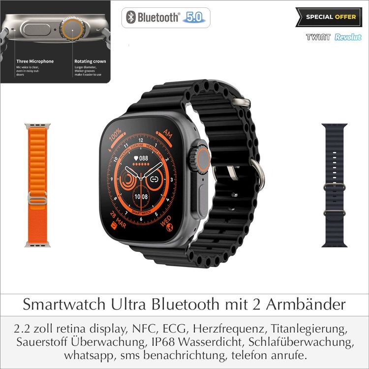 Watch Ultra Max 49 mm iPhone Android NFC 2.2 Zoll Smartwatch (Neu und ...