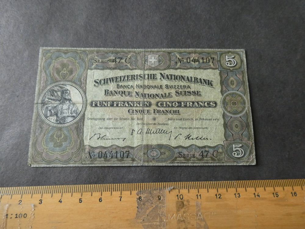 Schweiz 1951, 5 Franken (Gebraucht) in Hinterforst für CHF 4 – mit Lieferung auf Ricardo kaufen