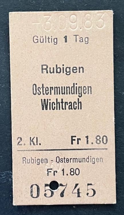 Rubigen Ostermundigen Wichtrach/ Billett 1984 (Gebraucht) in Wabern für CHF 2 – mit Lieferung ...