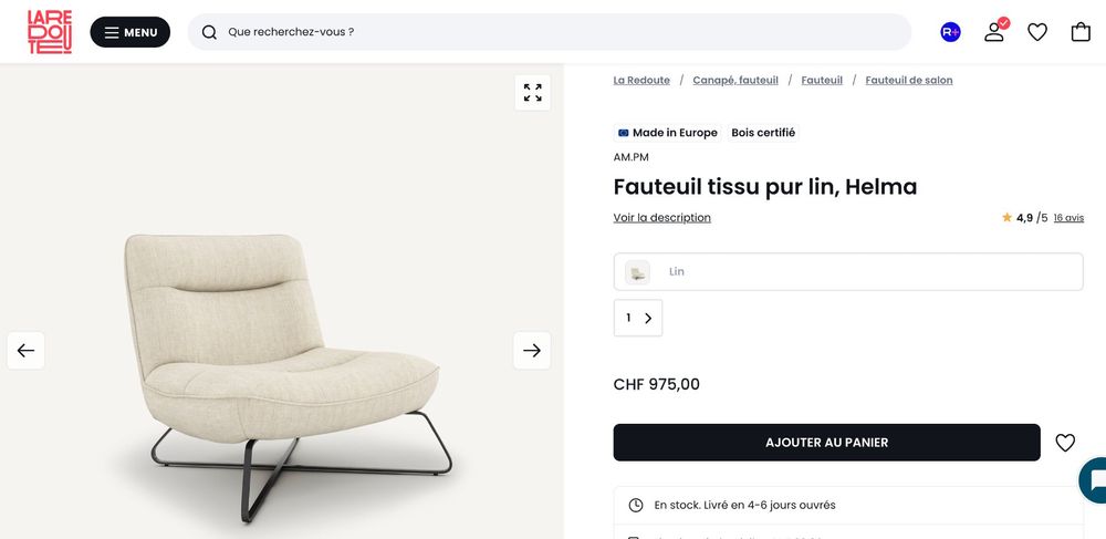 Fauteuil tissu pur lin, Helma - Laredoute (Gebraucht) in Nyon für CHF ...