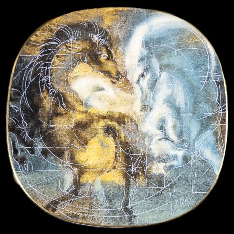 🐎 Hans Erni Porzellan-Teller "Zwei Pferde" (1992) 🐎 (Gebraucht) in Saland für CHF 99 – mit ...