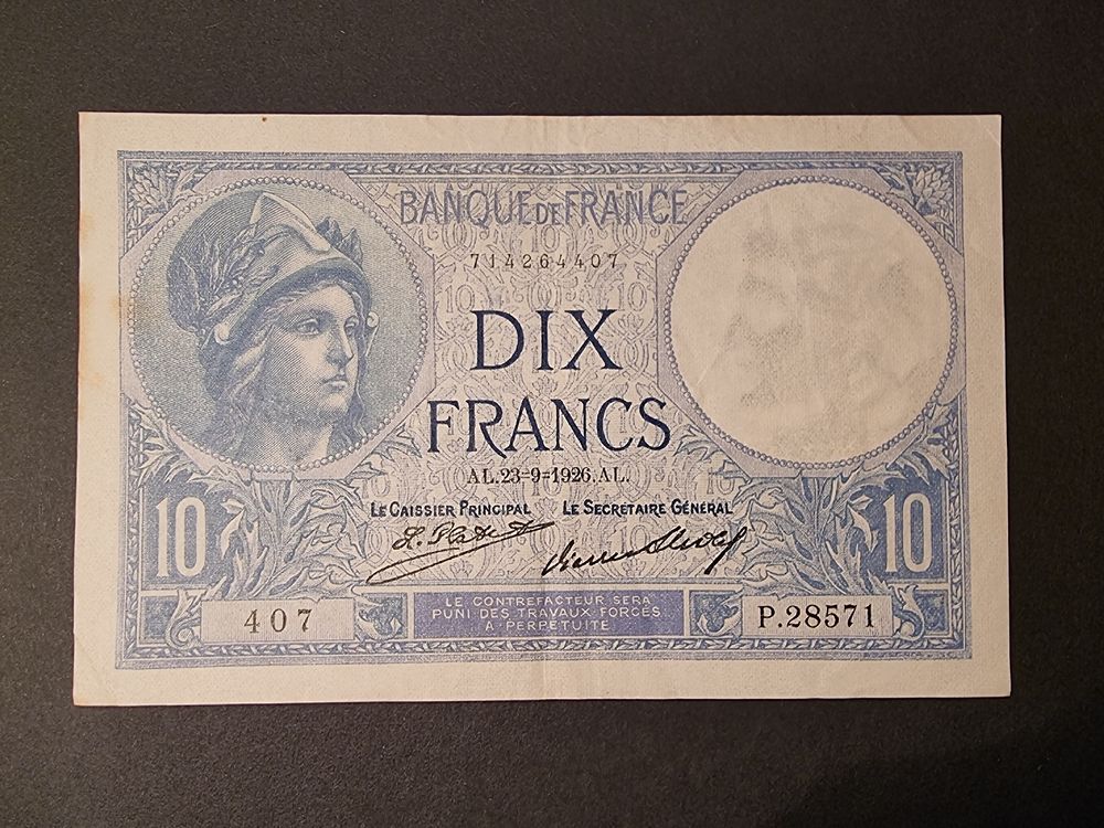 Frankreich 10 Francs 1926 Banque de France (Neu (gemäss Beschreibung ...