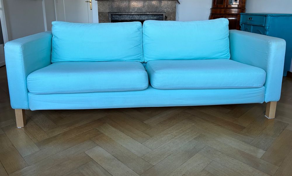 IKEA Karlstad 3er Sofa mit BEMZ-Designbezug aqua | Kaufen auf Ricardo