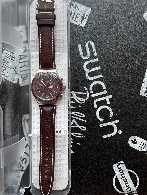 Swatch Uhr New Irony Chrono Wine Grid YVS464 (Neu (gemäss Beschreibung ...