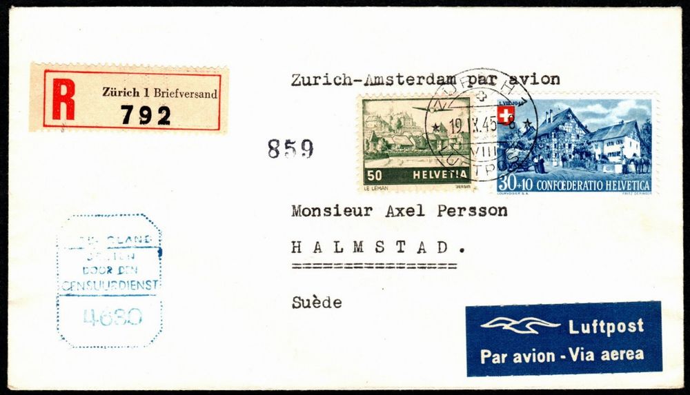 1945 RF 45.4a Zürich Amsterdam nur 100 BefS Kat. 245.- | Kaufen auf Ricardo