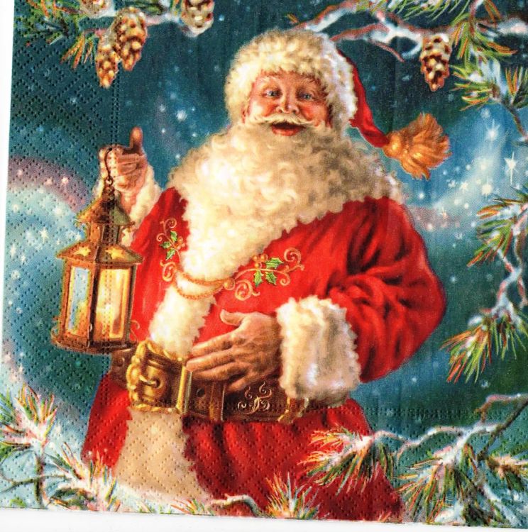 2 Servietten Weihnachten Santa mit Laterne (Neu (gemäss Beschreibung ...
