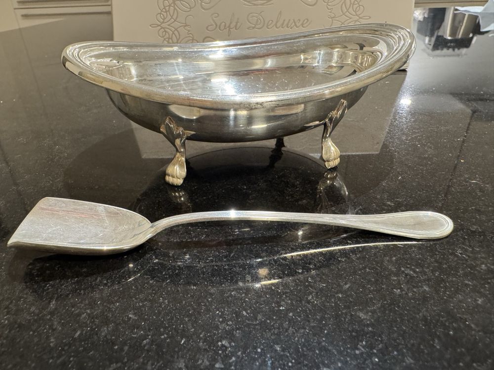 Silver bowl with foots, from Italy with spoon 109 gr Greggio (Gebraucht ...