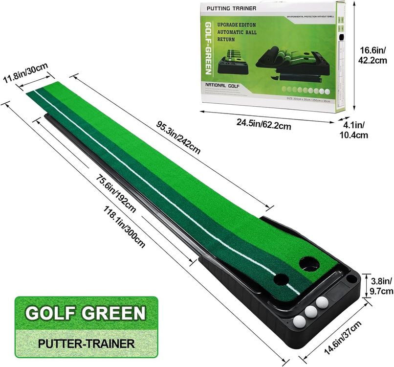 Golf Putting Matte 3 m mit Ballrückgabe inkl. 3 Bälle (Neu und ...