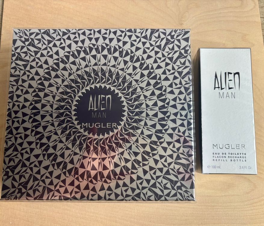 Mugler Alien Man EDT Set + 100 ml Alien Man EDT Refill Bottl (Neu ...