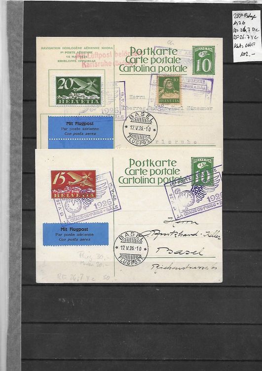 2 RF Belege 1926 RF26.7Dc+RF26.7Yc Kat: CHF 102.- | Kaufen auf Ricardo