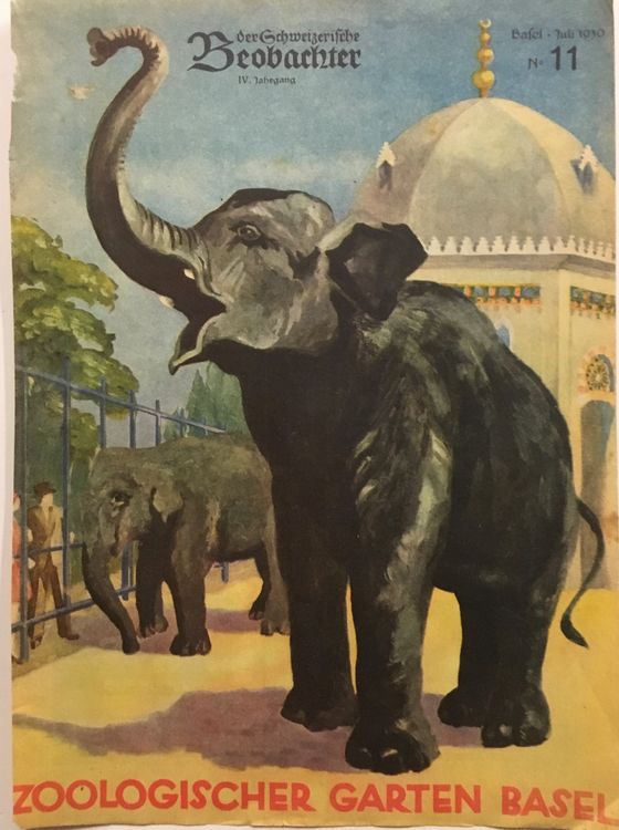 Vintage Cover, Zoologischer Garten Basel, 1930, Elefant | Kaufen auf Ricardo