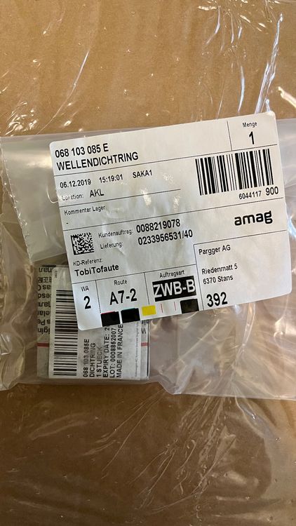 Simmerring Motor VW Golf 2 - 068 103 085 E | Kaufen auf Ricardo