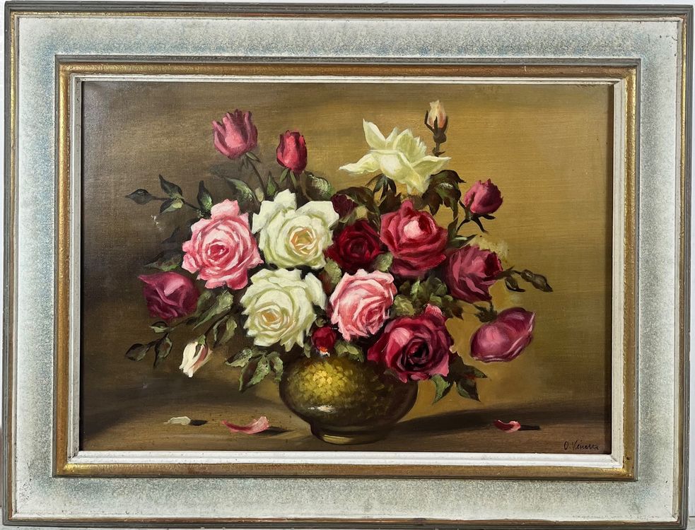 Grosse Stilleben Gemälde, Rosen in Vase , Unleserlich Sig. (Gebraucht) in Root für CHF 24 – mit ...