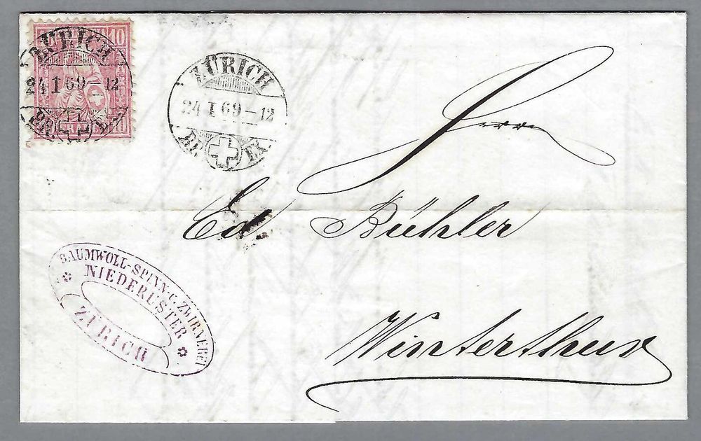 1869, ZÜRICH, BAUMWOLL-SPINNEREI NIEDERUSTER, ILL. RECHNUNG (Gebraucht ...