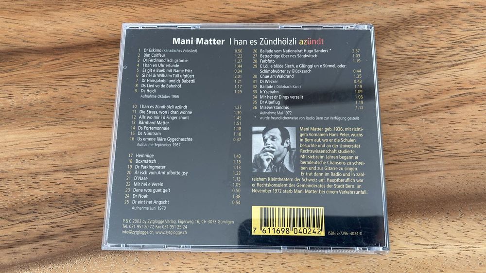 Mani Matter CD - I han es Zündhölzli azündt | Kaufen auf Ricardo