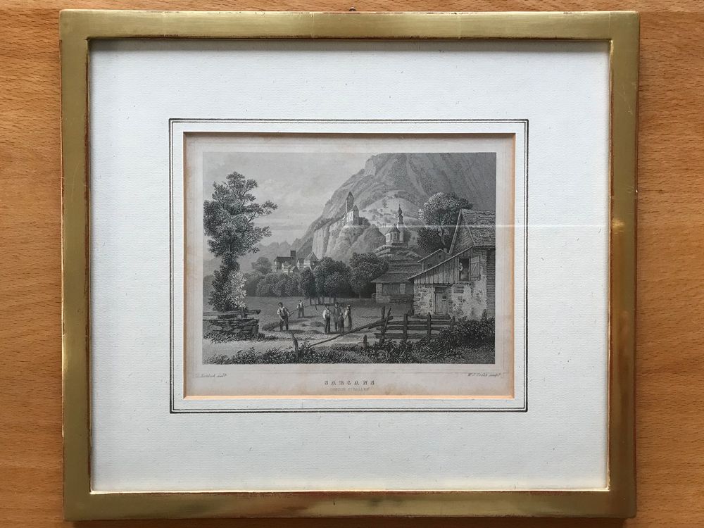 Kupferstich um 1860, echt vergoldet gerahmt, Sargans SG (Gebraucht) in St. Gallen für CHF 25 ...