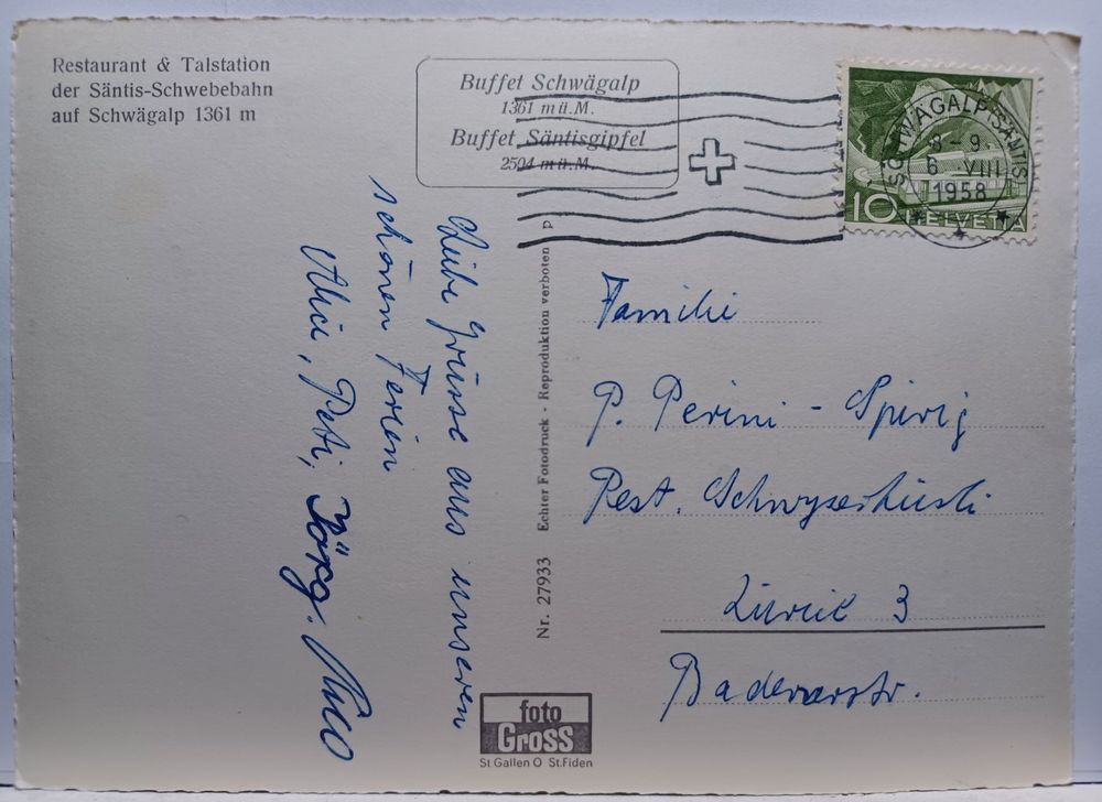No. 27933, Rest. & Talstation der Säntis-Schwebebahn, 1958 (Gebraucht ...