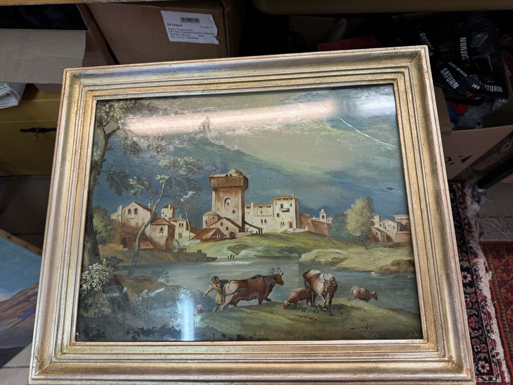 Antikes Ölgemälde Landschaft mit Kühen & Burg gerahmt (Gebraucht) in Chur für CHF 120 – mit ...