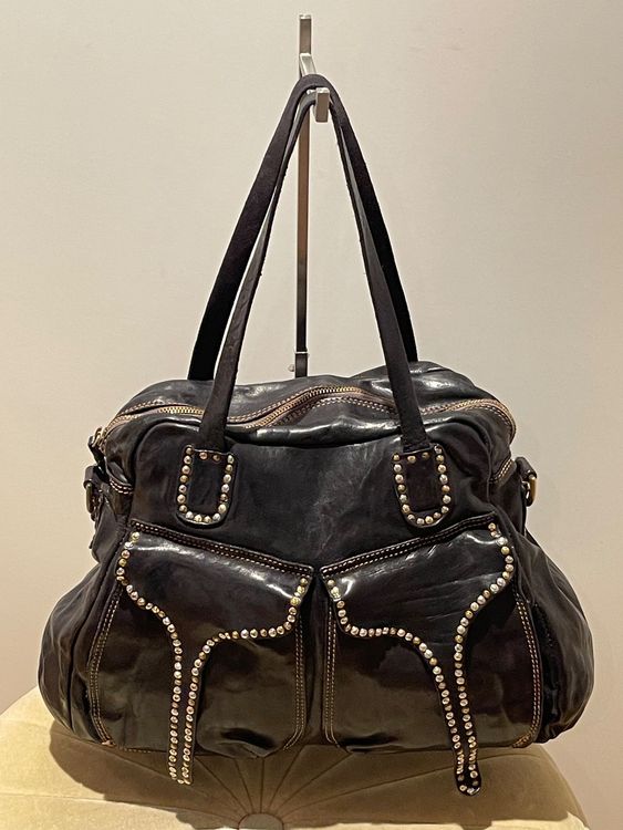 CAMPOMAGGI LEDER TASCHE MIT NIETEN TRAUMSTÜCK SCHWARZ (Gebraucht) in ...