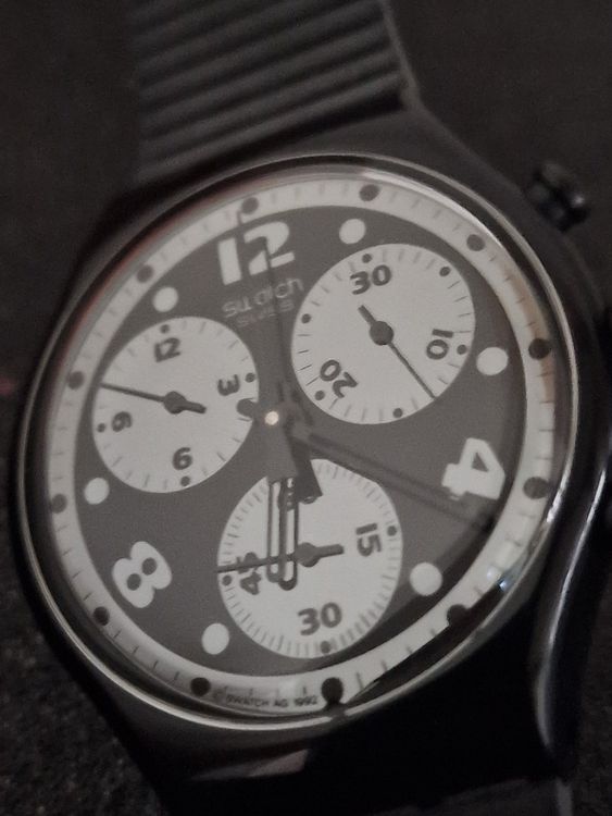 1993 Swiss Swatch Watch Chronograph Moon Shadow Black-SCB110 (Neu und ...